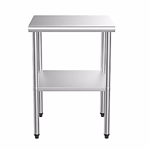 ROVSUN 24'' x 24'' Stainless Steel Table for Prep & Work,Commercial Worktables & Workstations, NSF Heavy Duty Metal Table with Adjustable UnderShelf for Kitchen Restaurant,Home,Hotel,Outdoor