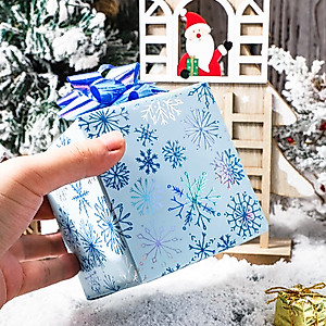 LeZakaa Blue Christmas Wrapping Paper - Mini Roll with Metallic Foil - Snowman/Crystal Ball/Snowflake for Gift Wrap, DIY Craft - 17 x 120 inches - 3 Rolls (42.5 sq.ft.ttl.)