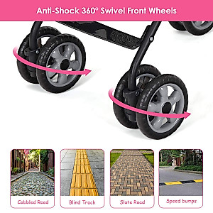 HONEY JOY Baby Lightweight Stroller, Compact Travel Stroller for Airplane, Adjustable Backrest & Canopy, 5-Point Harness, Cup Holder, Storage Basket, Foldable Umbrella Stroller for Toddlers (Pink)