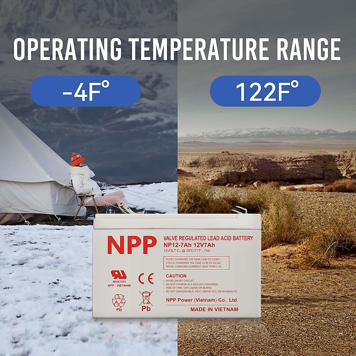 NPP 12V 7Ah Rechargeable AGM SLA Battery with F1 Terminals, for ADT Security Alarm System, UPS, Verizon Fios Box etc