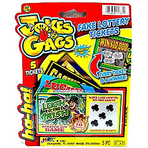 JA-RU Fake Lottery Ticket Scratch Tickets (5 Tickets / 1 Pack) Pranking Toys for Friend and Family Scratcher Jokes and Gag Winning Tickets Surprise. 1381-1A