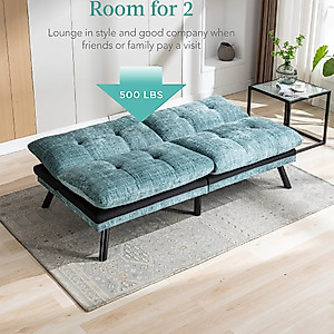 Futon Sofa Bed,Modern Convertible Sofa Bed,Folding Loveseat Sleeper Sofa,Breathable Futon Couch Bed with Adjustable Backrest&Metal Legs for Compact Small Spaces, Apartment,Dorm,Office (Mint Green)