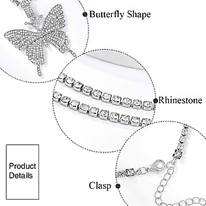 EARENT Rhinestone Butterfly Choker Necklace Crystal Butterfly Pendant Necklaces Chain Sparkly Neck Jewelry for Women (A-Silver)