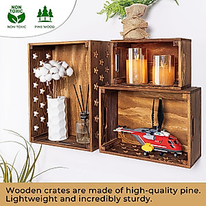 AONEHOME Set of 3 Decorative Nesting Wooden Crates with Handles, Wood Crates for Organizing Home and Kitchen, storage crates, Crates for Decoration, Wooden Crate (Rustic, Rustic Brown)