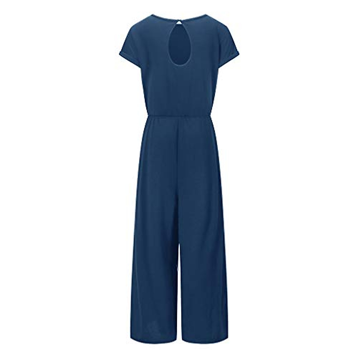 Mitiy Women's Short Sleeve Loose Wide Legs Casual Jumpsuits with Pockets