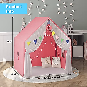 cuoote Kids Tent, Indoor & Outdoor Toddler Tent,Kids Play Tent, Large Kids Playhouse, Natural Canvas Washable Foldable Kids Play Tent for Toddler Girls Boys,Pink