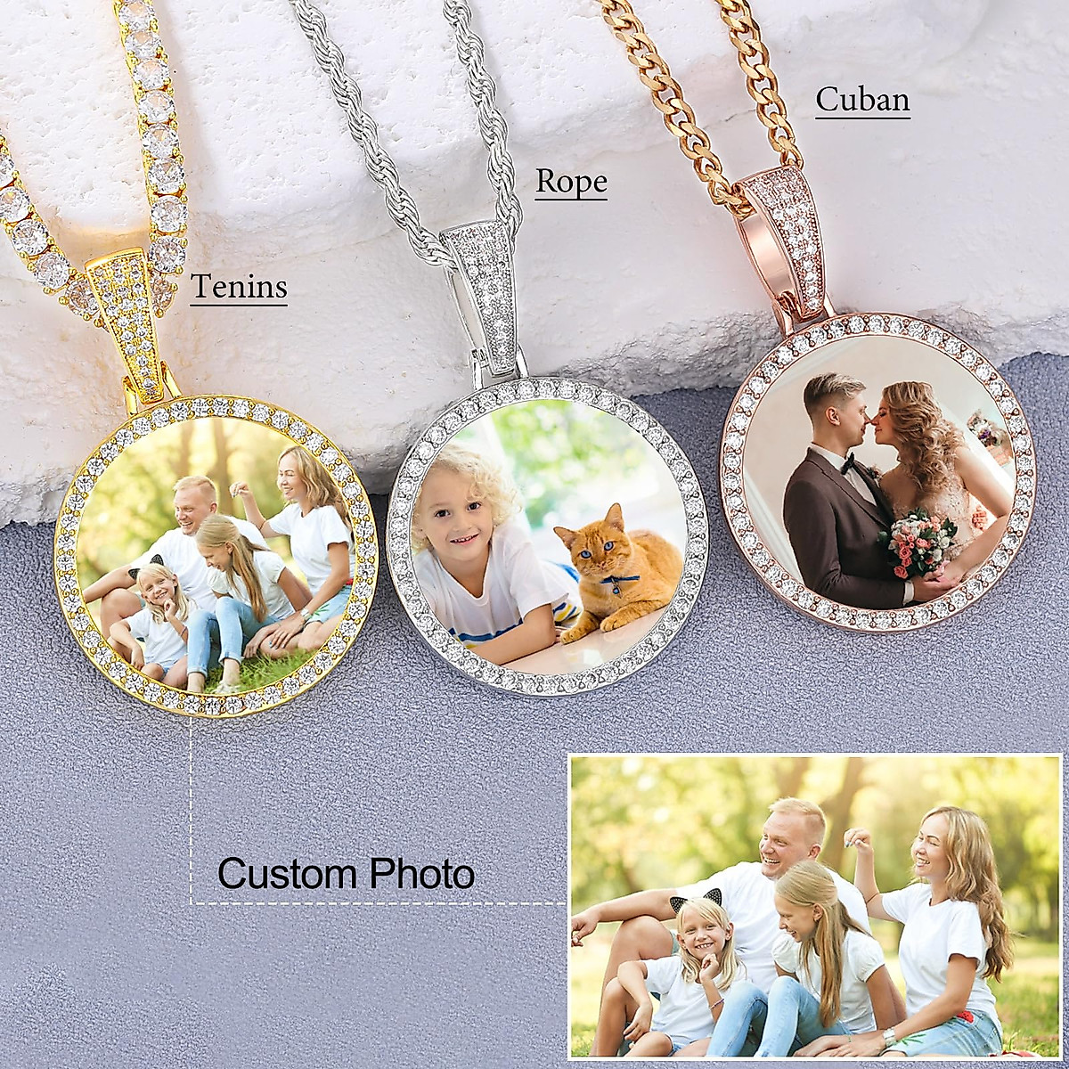 YIMERAIRE Picture Necklace Personalized Customized Engraved Text Photo Memory Pendant Heart Women Locket Photo Pendant Necklace Custom Picture Necklace Father Day Gift