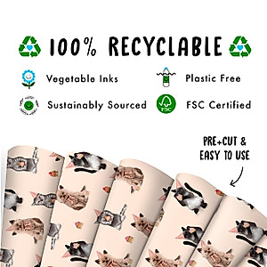 CENTRAL 23 - Cat Wrapping Paper - 6 Sheets of Pink Birthday Gift Wrap - Kittens in Hats - For Women Girls New Baby - Recyclable