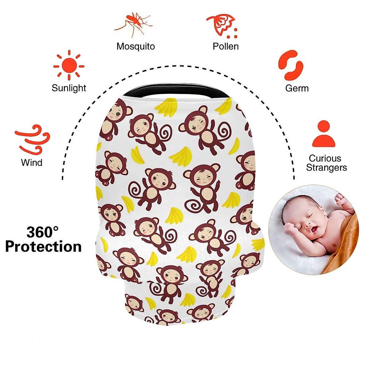 Nursing Cover Breastfeeding Scarf Brown Monkey - Baby Car Seat Covers, Stroller Cover, Carseat Canopy (801h)