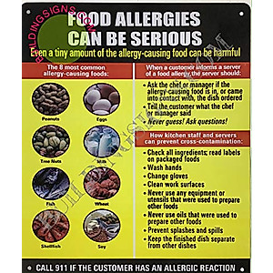 BUILDINGSIGNS.COM Food Allergies CAN BE SERIOUS Sign (Aluminium-Rust Free,Yellow/Black, Size 10X12)-NYC LINE