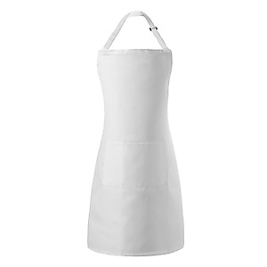 Tosewever Chef Apron Hat Set, Adjustable Bib Apron with 2 Pockets Chef Costume Apron for Women Men Father Kitchen Cooking (White)
