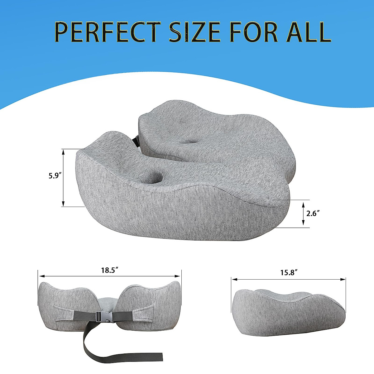 Homuno Office Chair Cushion, Extra Large Memory Foam Seat Cushion for Office Chair Pressure Relief Sciatica & Tailbone Pain Relief for Long Sitting, for Gaming Chair and Car Seat (Grey)