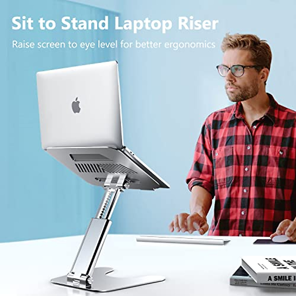 ROTTAY Collapsible Laptop Stand, Adjustable Height up to 16", Ergonomic Laptop Riser with 2 Angle Adjustment Buttons, Aluminum Laptop Holder Computer Stand Fits MacBook, Laptops Tablets 10-16", Silver