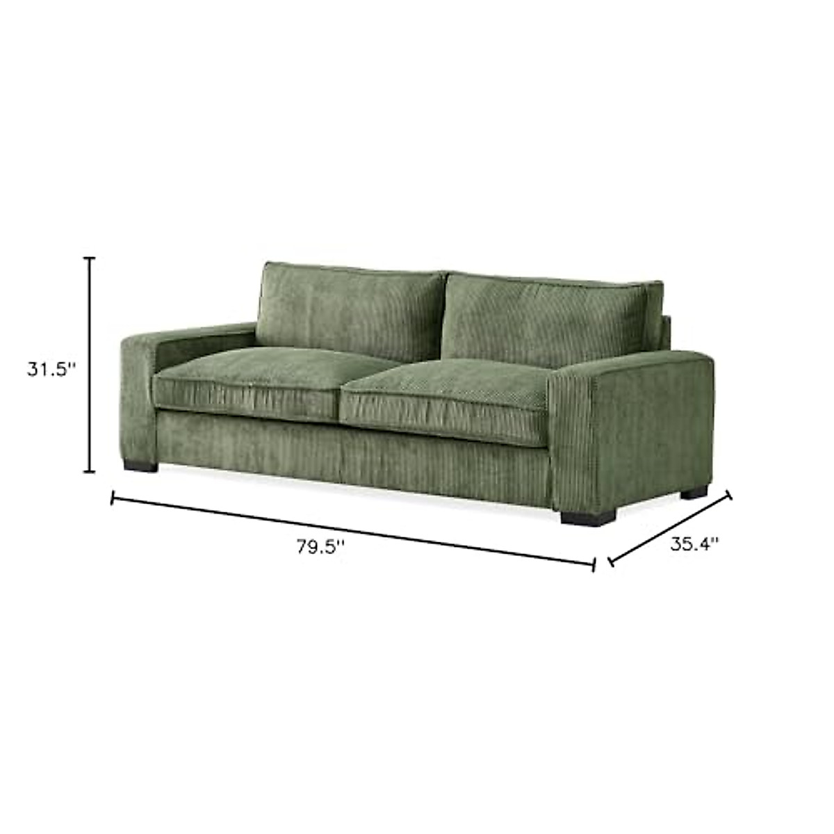 Container Furniture Direct Luxe Corduroy Sofa with Sleek Design, Spacious and Comfortable 3 Seater Couch for Modern Living Room, Ideal for Entertainment and Cozy Moments, Large, Green