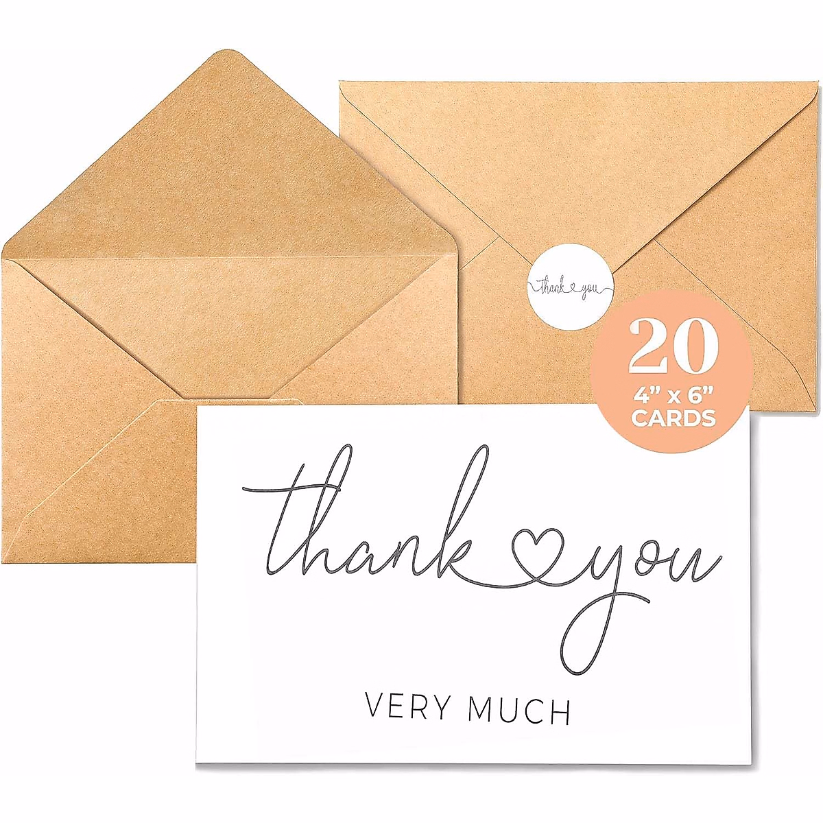 Thank You Cards with Envelopes, 20 Pack bulk White Thank You Cards 4 x 6 Inch, Thank You Notes for Wedding,Bridal Shower, Business, Baby Shower, Small Business, Graduation Opening Ceremony New Year