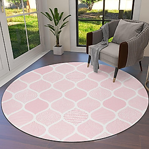 Morocco Pink Area Rug Carpet for Kids Teen Girls Boys Bedroom, Living Room, Washable Outdoor Indoor Accent Throw Runner Floor Mat Area+Rug Geometric Minimalist Boho Indian Print 3FT(Round)