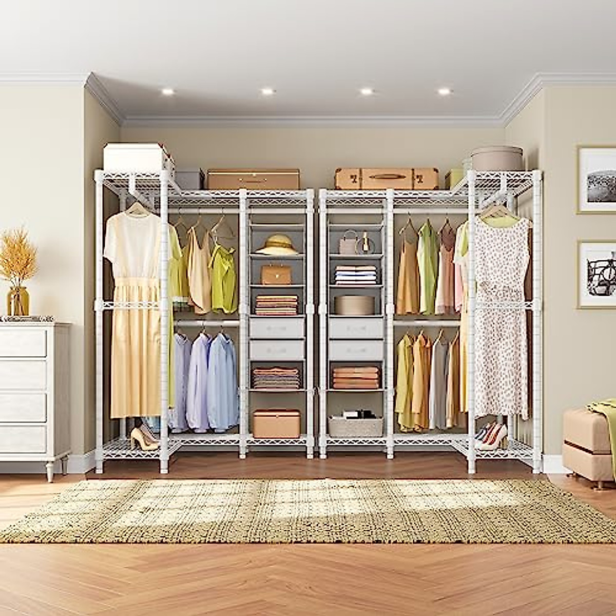 VIPEK L6E Garment Rack for Hanging Clothes Heavy Duty Clothes Rack with Shelves, L Shaped Clothing Rack Portable Corner Closet Metal Freestanding Wardrobe with Drawers, Max Load 715 LBS, White