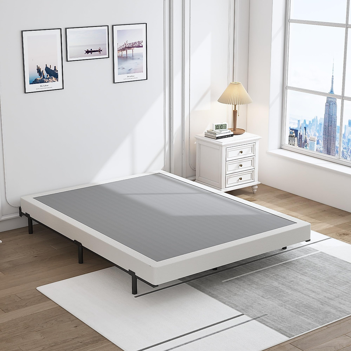 HOBINCHE 5 Inch Queen Size Box Spring for Bed,Heavy Duty Box Spring with Fabric Cover,Noise Free,Easy Assembly,3000LBS Weight Capcity Metal Mattress Foundation,Non-Slip