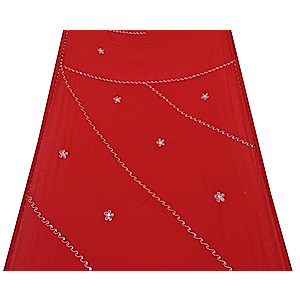 Peegli Indian Sarong Wrap Red Vintage Textile Georgette DIY Fabric Traditional Embroidered Cloth