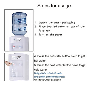 Water Cooler Dispenser 5 Gallon, Top Loading Water Dispenser Hot and Cold Water Dispenser with Storage Cabinet Child Safety Lock for Home Office, White