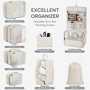 ALL INCLUDED 10 Set Durable Packing Cubes for Suitcases,OlarHike Essentials for Travel, UPGRADED Anti-Tear Stitching, NEW Improved Luggage Packing Organizers for Travel Accessories(Cream)