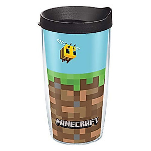 Tervis Made in USA Double Walled Minecraft Insulated Tumbler Cup Keeps Drinks Cold & Hot, 16oz, Grass Block