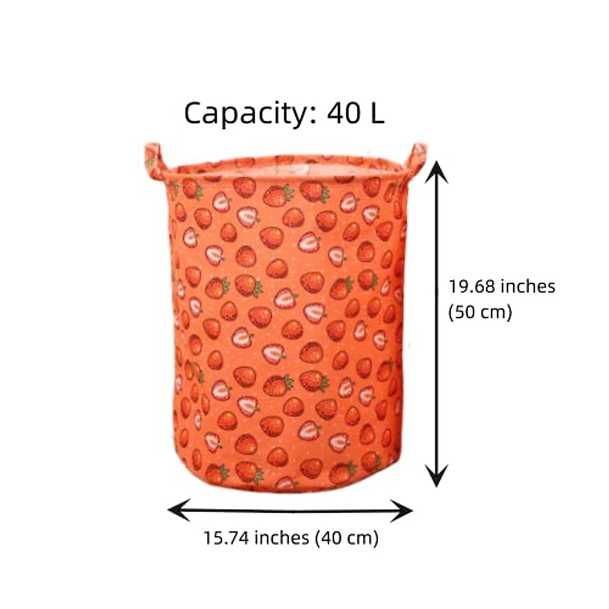 40L Laundry Basket, 100L Storage Bin, Collapsible Canvas Clothes Hamper, Closet Toy Organizer (Orange Strawberry Set)