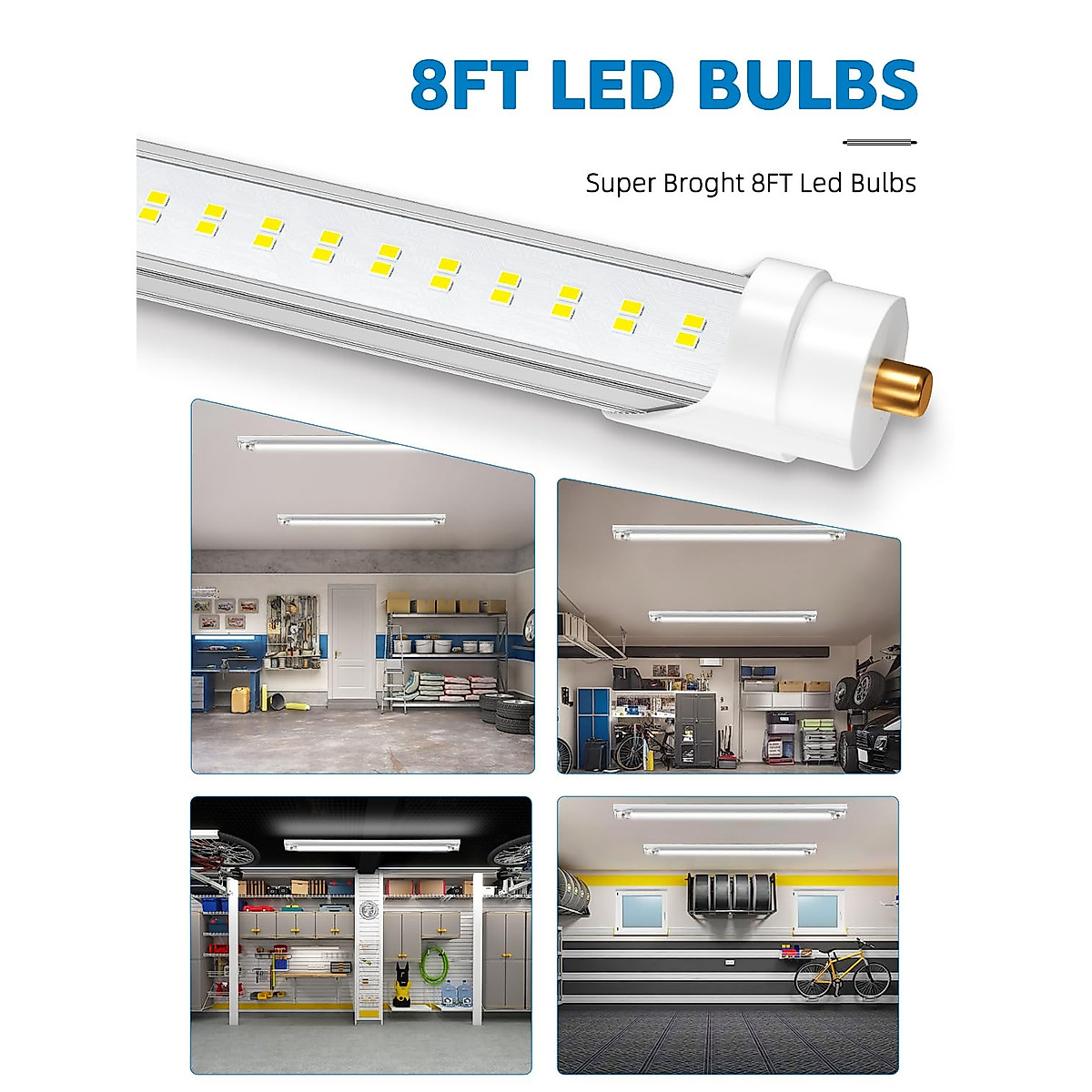 ELEKICO 8FT LED Bulbs, Super Bright 72W 9000lm 5000K, T8 T10 T12 LED Tube Lights, FA8 Single Pin T8 LED Lights, Clear Cover, 8 Foot LED Bulbs to Replace Fluorescent Light Bulbs (Pack of 6)