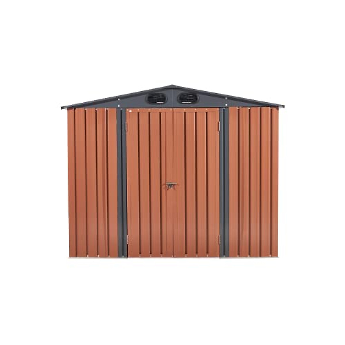 JAORD 8 x 6 FT Storage Shed, Outdoor Galvanized Steel Shed, Outside Garden Tool Storage House with Lockable Door for Patio, Backyard, Lawn Mower, Dark Brown…