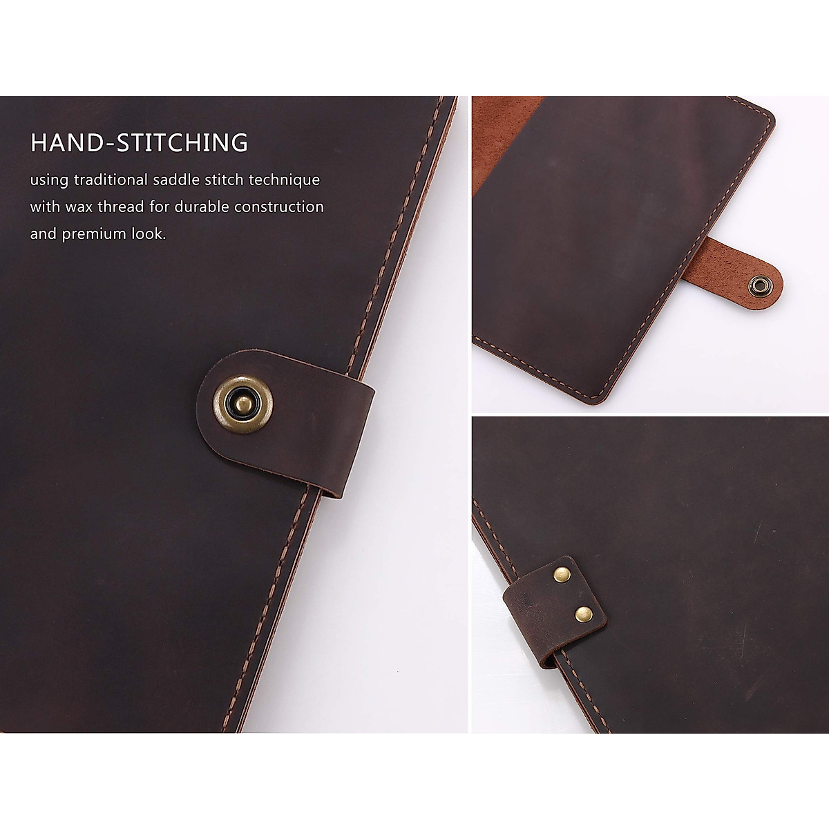 Leather Folio Cover Compatible with Rocketbook Executive Size 6 x 8.8, Handmade Rustic Leather Journal Cover for A5 Notebooks - Coffee