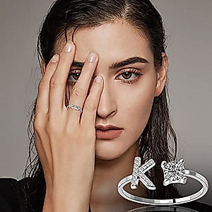 Baralonly Rings for Women, Exquisite 26 English Alphabet Style Ring, Adjustable Personalized Letters Copper Ring, Unique Hands Decor Sweet Premium Gift for Friend Parent Wife Husband