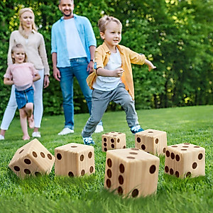 Giant Wooden Yard Dice Set for Lawn Games and Outdoor Yard Games. Family Fun - Includes Larger Double Sided Yardzee and Farkle Dry Erase Scoreboard, 6 Dices (White)