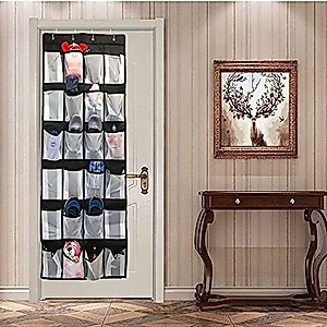 ZCX Over The Door Closet Shoe Holders with Clear Pockets, Breathable Non-Woven Fabric Hanging Closets, Hanging Shoe Organizer for Bedroom Closet Bathroom Kitchen Doors (Black) Shoe Racks