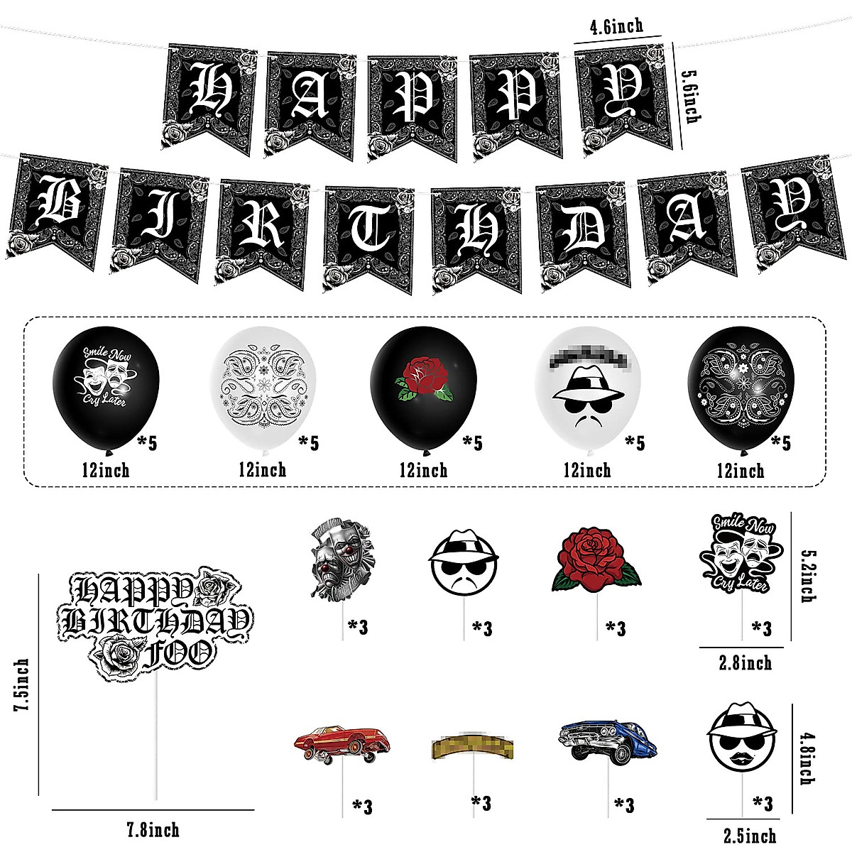 Wood Homing Cholo Birthday Party Decorations, Early 2000s Party Kit for Teens, Old School Black Cholo Theme Balloon, Happy Birthday Banner and Cake Topper for Party Decor, Cholo Theme Party Supplies
