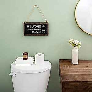 Mkono Bathroom Signs Decor Wall Hanging Farmhouse Wooden Sign with Sayings & Bathroom Box Decor Toilet Paper Basket with Yellow Mason Jar