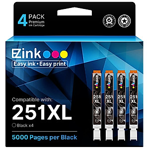 E-Z Ink (TM) Compatible Ink Cartridge Replacement for Canon CLI-251XL CLI 251 XL to use with PIXMA MX922 MG5520 MG7120 MG6320 MG6620 MG5620 IX6820 IP8720 Printer(Black, 4 Pack)