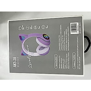 AXFEE Kids Headphones, Cat Ear Kids Bluetooth Headphones, LED Light Up Over Ear Kids Wireless Headphones with HD Stereo Sound 105dB Volume Limited, Foldable Over-Ear Headphone for PC/Pad/School-Purple