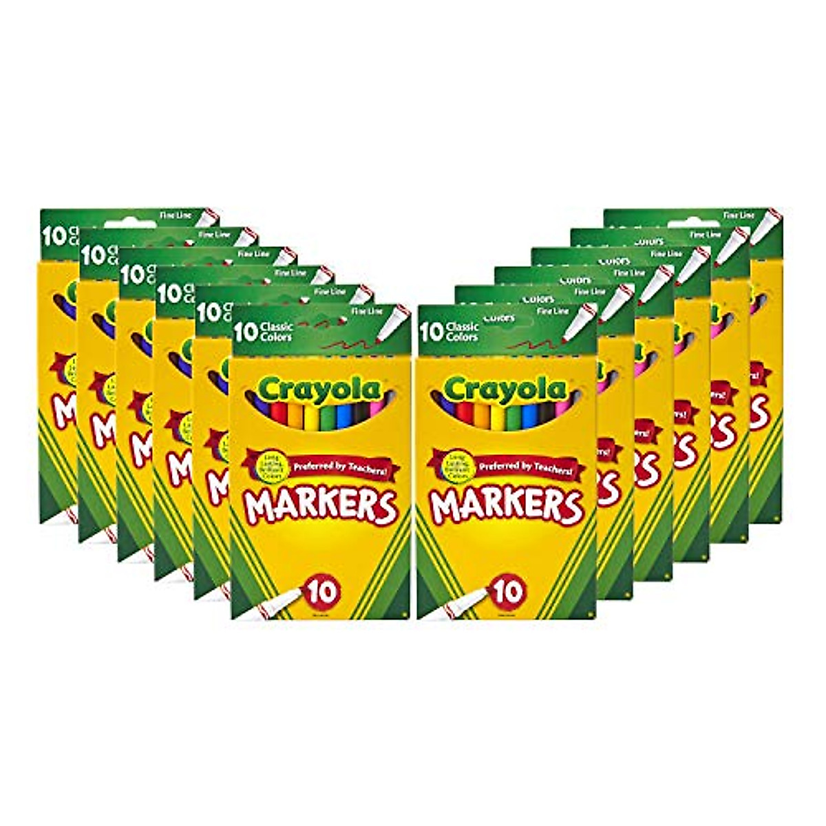 Crayola Fine Line Markers Bulk, School Supplies for Kids, 12 Marker Packs with 10 Colors, Multi