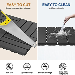 Goovilla Plastic Interlocking Deck Tiles, 9 Pack , 12"x12" Waterproof Outdoor Flooring All Weather Use, Patio Floor Decking Tiles for Porch Poolside Balcony Backyard, Dark Grey