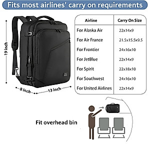 MATEIN Carry on Backpack, Extra Large Travel Backpack Expandable Airplane Approved Weekender Bag for Men and Women, Water Resistant Lightweight Daypack for Flight 40L, Black