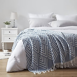 DOOWELL Throw Blanket, Cotton Lightweight Decorative Fringe Boho Blanket with Tassels, Outdoor Soft Comfort for Couch, Bed, Sofa, Suitable for All Seasons 50"x60"