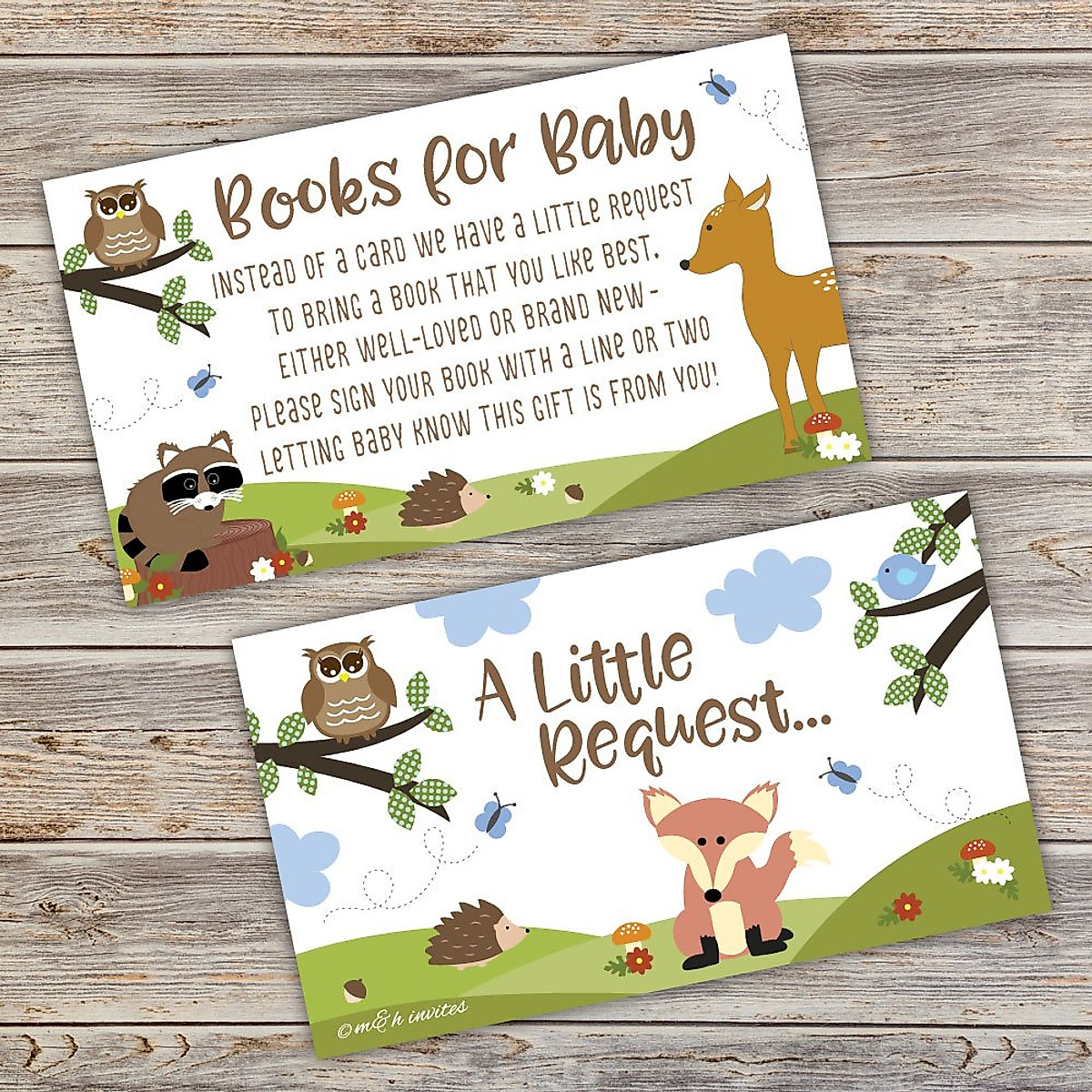 50 Count - Books for Baby Request Cards - Woodland Animals Baby Shower