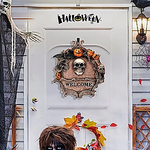 Halloween Decoration 3D Skeleton Welcome Sign Front Door Decoration, Scary Wall Decoration for Party Castle Haunted House Home Decor