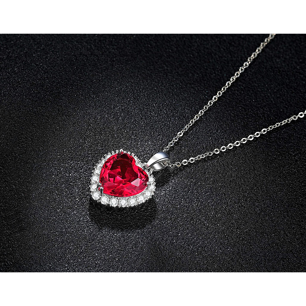 VONSSY Red Heart Pendant Necklace | Oval Bow Waterdrop Created-Ruby Pendant Necklace | Statement Vintage Stylish Jewelry Gift (Heart A-Platinum)