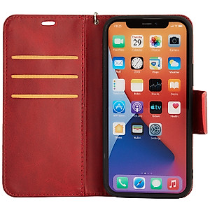 Glow Co, Ltd. iPhone 12 Notebook Type Case with Strap, Red, Tempered Glass & Stylus Pen Included 407-1-02