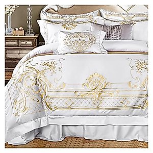 TBGFPO Gold Bedding Set Queen Size Sheet Set Cotton Embroidered Sheet and Duvet Set (Color : D, Size : 1.8 * 2.0m)