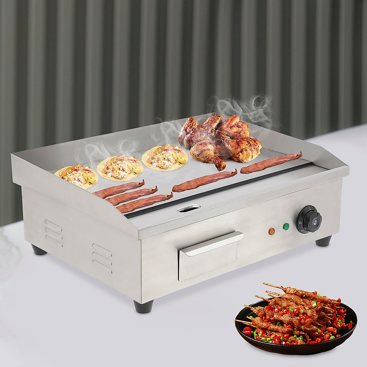 Professional Electric Griddle Commercial Electric Griddle Flat Top Grill Hot Plate Commercial Grill BBQ Electric Countertop Griddle for Restaurant Kitchen 548x350mm 110V