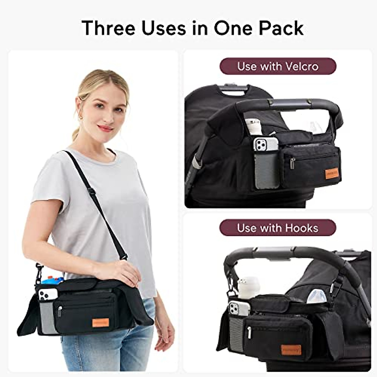 Momcozy Universal Stroller Organizer with Insulated Cup Holder Detachable Phone Bag & Shoulder Strap, Fits for Stroller like Uppababy, Baby Jogger, Britax, BOB, Umbrella and Pet Stroller