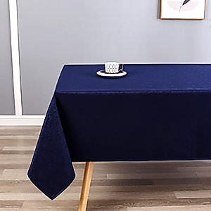 Wekwch Navy Blue Rectangle Jacquard Tablecloth Wrinkle Resistant Fabric Table Cloth for Parties Kitchen Dinning and Outdoor Use 60 Inch by 84 Inch