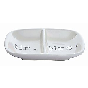Creative Co-Op Ceramic "Mr. & Mrs." Two Section Dish, White